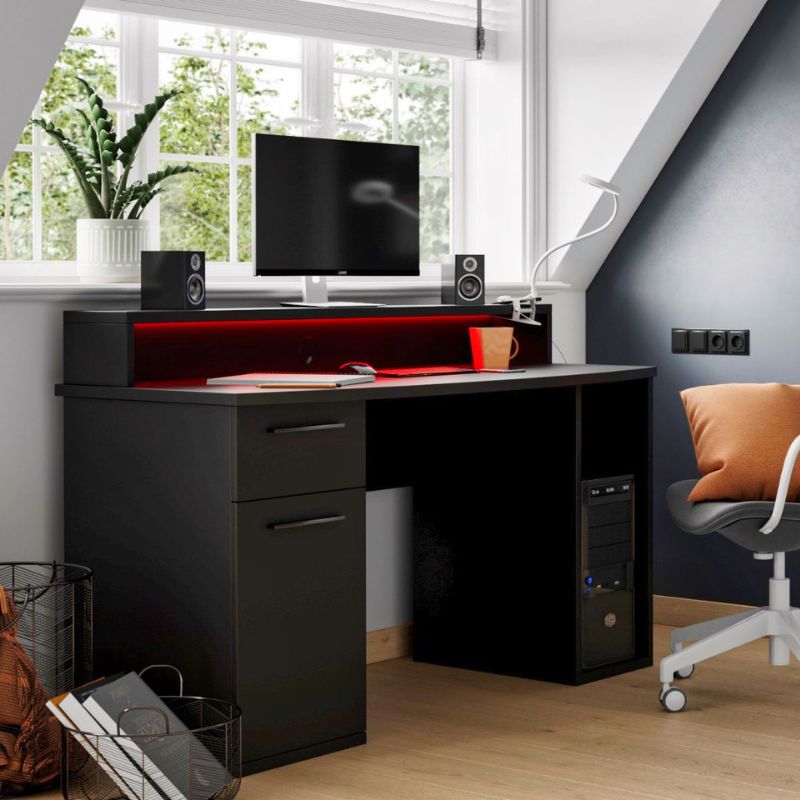 Black Compact Computer Gaming Desk with Colour Changing LED Lights by ...