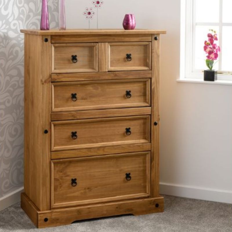 5 Draw Brown Waxed Pine Chest Drawer by Coro – yofurn